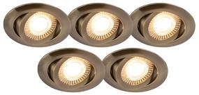 Sada 5 moderních zapuštěných bodových svítidel bronzová včetně LED třístupňového stmívatelného - Mio