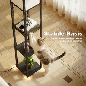 HOMCOM Stojací lampa s policemi E27 do 40 W bez žárovky, interiérové osvětlení do obývacího pokoje a ložnice, dřevo v černé barvě, 26x26x160 cm