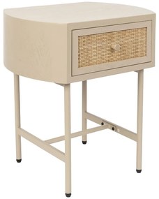 OnaDnes -20% White Label Béžový dřevěný odkládací stolek s ratanovou výplní WLL AMAYA 48 x 38 cm