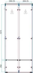 Dřevěná šatní skříňka S4 s podnoží, 2 oddíly, 1871 x 600 x 500 mm, demont, otočný zámek, šedá/grafit