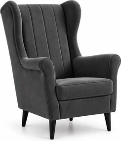 křeslo relaxační, odpočinkové, ušák, kov/samet, 102x80x67 cm, černá/tmavě šedá, Viremo PALMERA