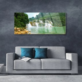 akrylový obraz Les Vodopád Krajina 125x50 cm