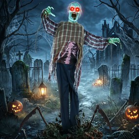 HOMCOM Animovaný Halloween zombie v životní velikosti, 170 cm, s aktivací zvukem a dotykem, hrůzostrašná dekorace