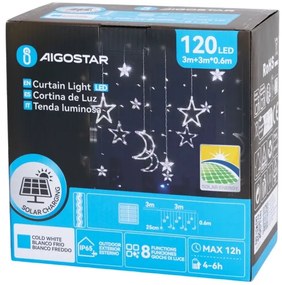 Aigostar - LED Solární ván. řetěz 120xLED/8 funkcí 3x0,6m 500 mAh IP65 stud bílá