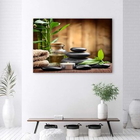 Gario Obraz na plátně Zenová kompozice z černých kamenů a bambusu Rozměry: 60 x 40 cm