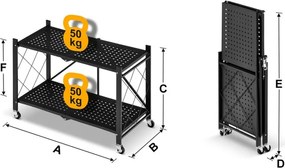 Kovový regál 70x35x50 cm 2 police lakovaný mobilní HIGHER CJ01-02