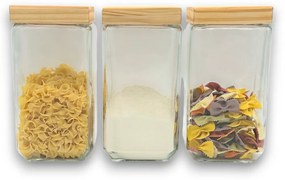 5Five® Skleněná bytelná dóza hranatá s dřevěným víkem, 2l KWADR