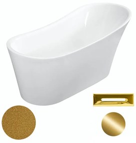Besco Akrylátová volně stojící vana Calima Glam Z 170x74 Barva: Bílá/zlatá, Rozměry (cm): 170x74, Typ a barva výpustě: Click-Clack s přepadem, zlatá