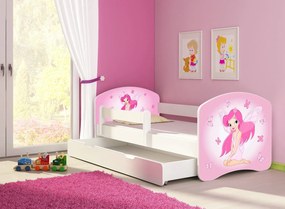 Dětská postel - Růžová víla 2 140x70 cm + šuplík bílá