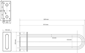Sapho, Podpěrné madlo tvar U 813mm, černá, XH540B