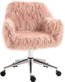 Kancelářská židle Vinsetto pro ženy, výškově nastavitelná kancelářská židle, ergonomická, umělá kožešina, růžová+stříbrná | Aosom