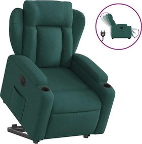 Elektrické zvedací polohovací křeslo tmavě zelené textil 3204512