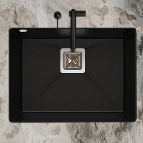 Sink Quality Argon 60, kuchyňský granitový dřez 550x420x225 mm + chromový sifon, černá, SKQ-ARG.C.1KBO.60.X