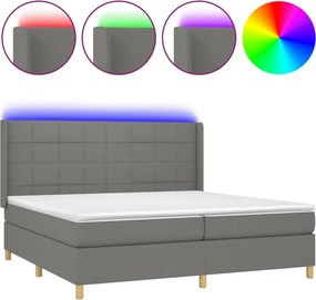 Box spring postel s matrací a LED tmavě šedá 200x200 cm textil 3138902