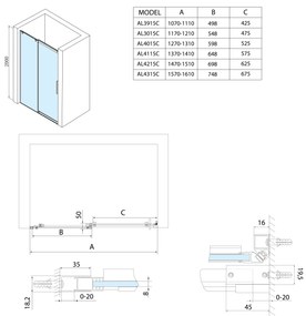 Polysan ALTIS LINE posuvné dveře 1470-1510mm, výška 2000mm, čiré sklo AL4215C