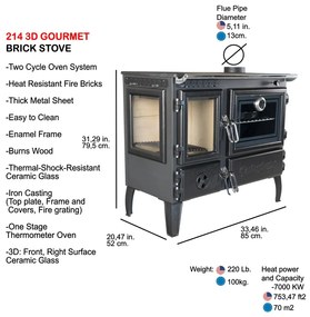 Sporák na tuhá paliva GURMET 3D P - černý