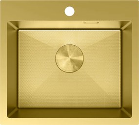 Mexen Solix, 1-komorový nerezový dřez 500 x 450 mm, broušená zlatá, vzor voština, 6402501000-55HC