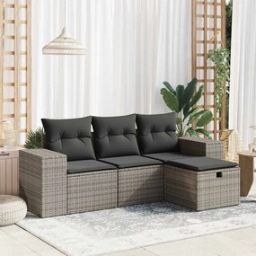 4dílná zahradní sedací souprava s poduškami šedá polyratan 3325656
