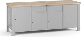 Dílenský pracovní stůl G7, buková spárovka, 2100 x 685 x 840 mm, 4x skříňka, 2 zásuvky, šedá