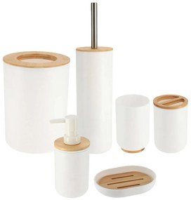 Sada koupelnových doplňků Besson, bílá/s dřevěnými prvky