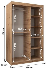 Šatní skříň 120 cm Toki 1 (Černá matná + Dub artisan). 1064893