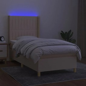 Box spring postel s matrací a LED krémová 100x200 cm textil 3139018