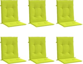 Podušky na židli nízké opěradlo 6 ks jasně zelené 100x50x3 cm 314148