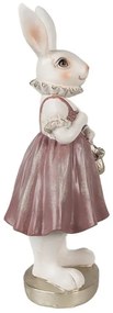 Figurka králičí slečny v růžových šatičkách a zlatou kabelkou – 27 cm