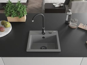 Mexen Milo, granitový dřez 435x410x171 mm, 1-komorový, šedá s černým sifonem, 6505441000-71-B