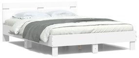 vidaXL Rám postele s čelem a LED osvětlením bílý 150 x 200 cm