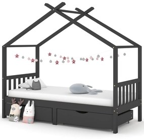 vidaXL Rám dětské postele se zásuvkami tmavě šedý borovice 90 x 200 cm