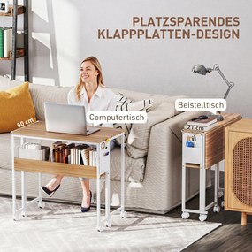 Skládací stůl HOMCOM s kolečky a policí - Kompaktní stůl s úložným prostorem pro notebook do malých prostor - 80x50x75 cm - Přírodní