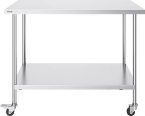 Pracovní stůl z nerezové oceli Komerční přípravný stůl 76,2 × 152,4 cm se 4 kolečky