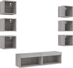 8dílná obývací stěna s LED šedá sonoma kompozitní dřevo 3216638