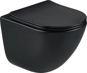 Erga Erga, závěsný set pod omítku Laveo Akan + závěsná WC mísa Lily+ s toaletním sedadlem z duroplastu + splachovací tlačítko, černá matná, ERG-SETLAVLILYWHBK