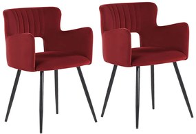 Sada 2 sametových jídelních židlí tmavě červené SANILAC Beliani