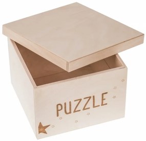 FK Dřevěný box na hračky - Puzzle gravír 20x20x15 cm, Přírodní