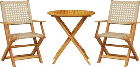 3dílný bistro set béžový polyratan a masivní dřevo 3281852