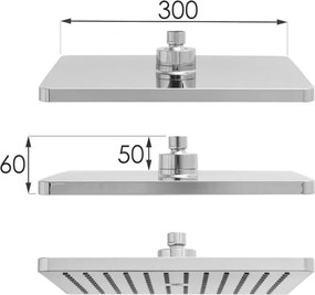 Erga Cube, sprchová souprava s pákovou baterií, vanovou výlevkou a dešťovou hlavicí 30x30cm, chromová, ERG-YKA-BP.CUBE-30-CHR