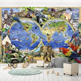 Fototapeta - Mapa světa - Zvířata (254x184 cm)