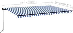 vidaXL Marketos Ručně zatahovací markýza s LED světlem 500x300 cm modrá a bílá