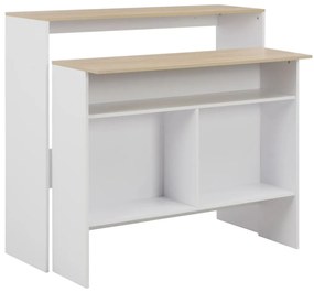 280220 vidaXL Barový stůl se 2 stolními deskami bílý a dub 130 x 40 x 120 cm