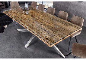 Massive home | Jídelní stůl BARRACUDA 220 CM sklo/masiv teak