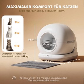 PawHut Samočisticí kočičí toaleta, XL 72L, samočisticí kočičí záchod s HD kamerou, ovládání přes aplikaci, sáčky na odpad, pro 1-12 kg
