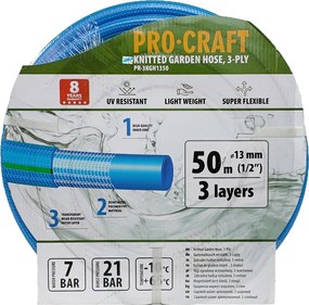 Procraft PR-3KGH1350 - modrá zahradní hadice, 3 vrstvy, 1/2", 50m