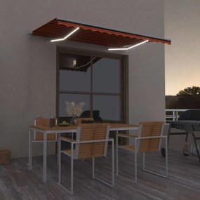 Ručně zatahovací markýza s LED světlem 350x250 cm oranžovohnědá 3068885