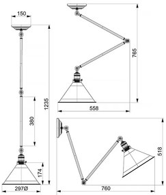 Elstead PV-GWP-AB - Lustr na tyči PROVENCE 1xE27/60W/230V