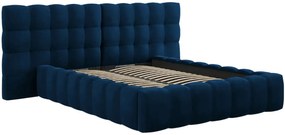 OnaDnes -20% Královsky modrá sametová dvoulůžková postel MICADONI Mamaia 140 x 200 cm s úložným prostorem II.