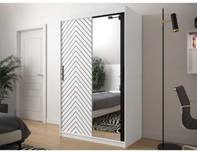 Moderní šatní skříň se zrcadlem Ratintu 2 120 cm, Úložný prostor: ne, Barva: bílá / bílá + černý mat Mirjan24 5903211151279