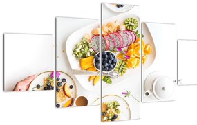 Obraz talířů s ovocem na stole (125x70 cm)